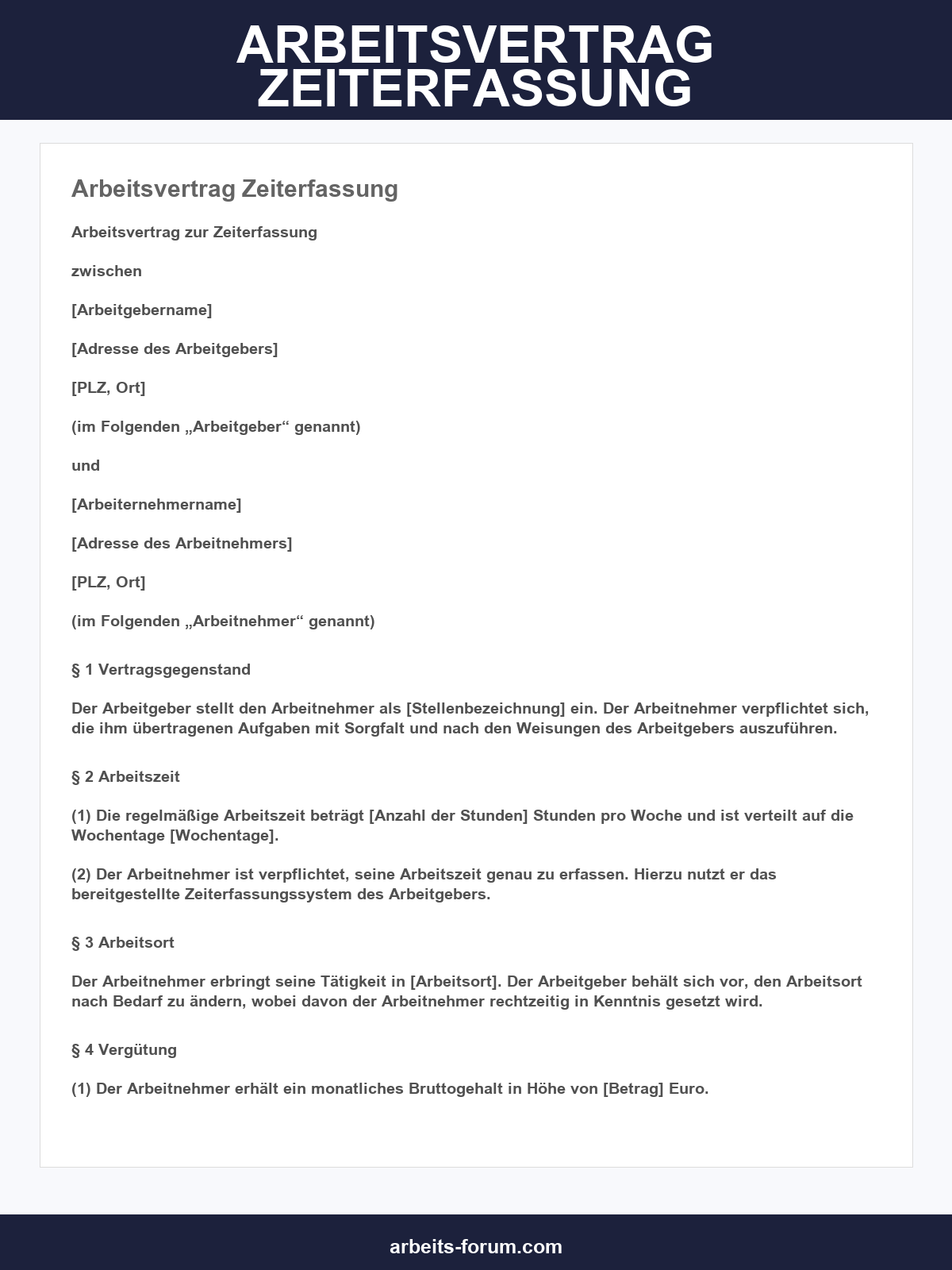 Arbeitsvertrag Zeiterfassung Muster