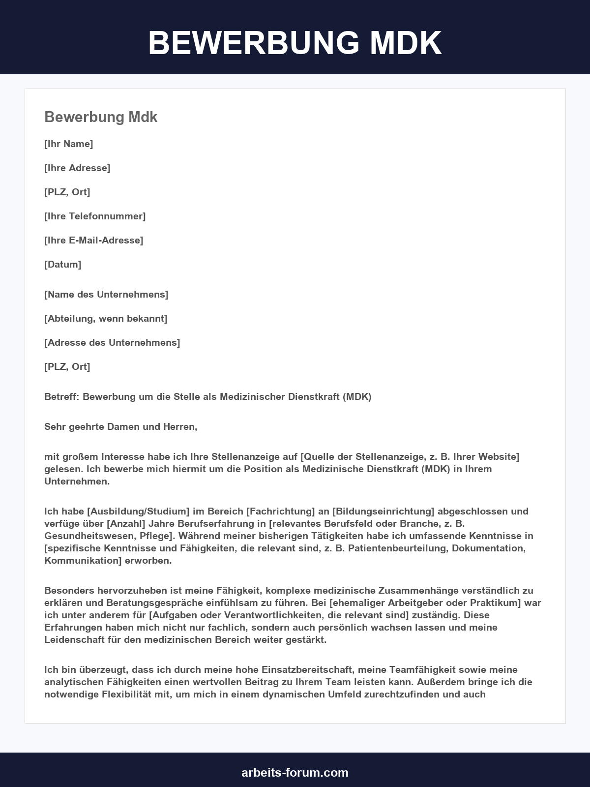 Bewerbung Mdk Vorlage
