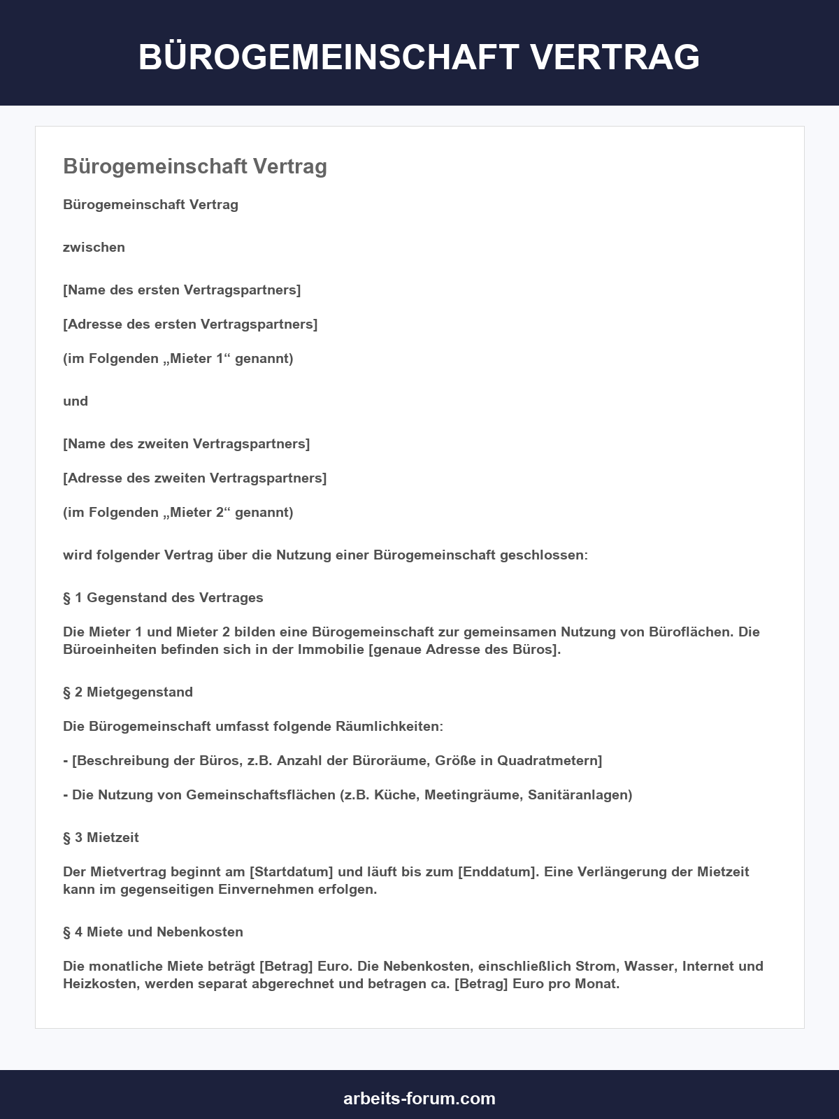 Bürogemeinschaft Vertrag Muster